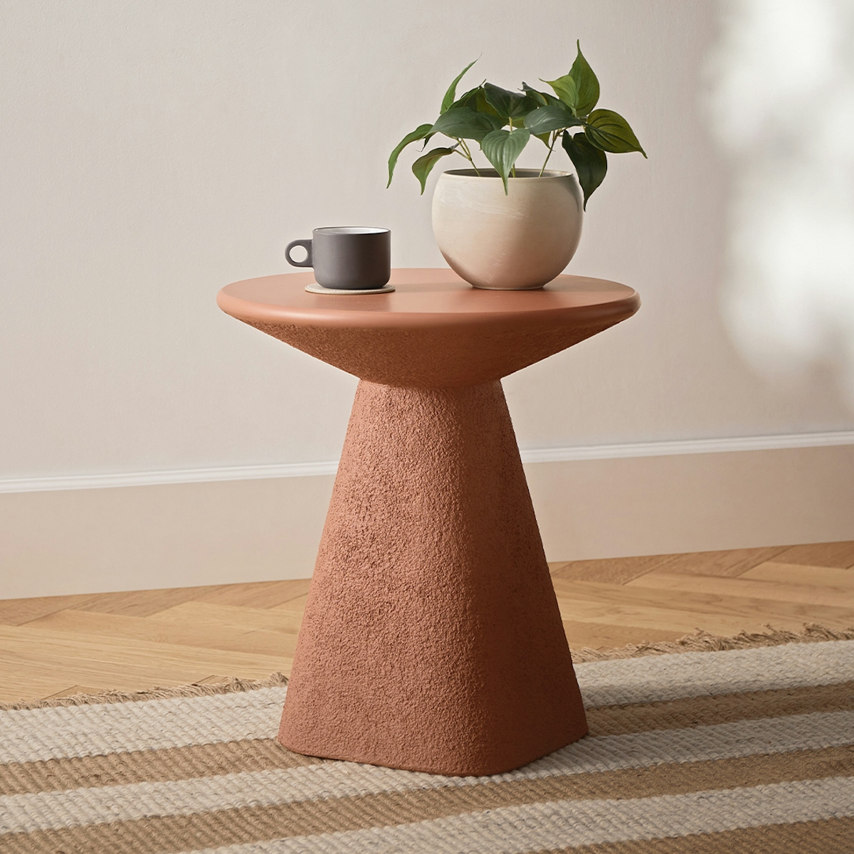 Ozetta Moonlit Rust Plaster Texture Pedestal Side Table, Japandi Style ...