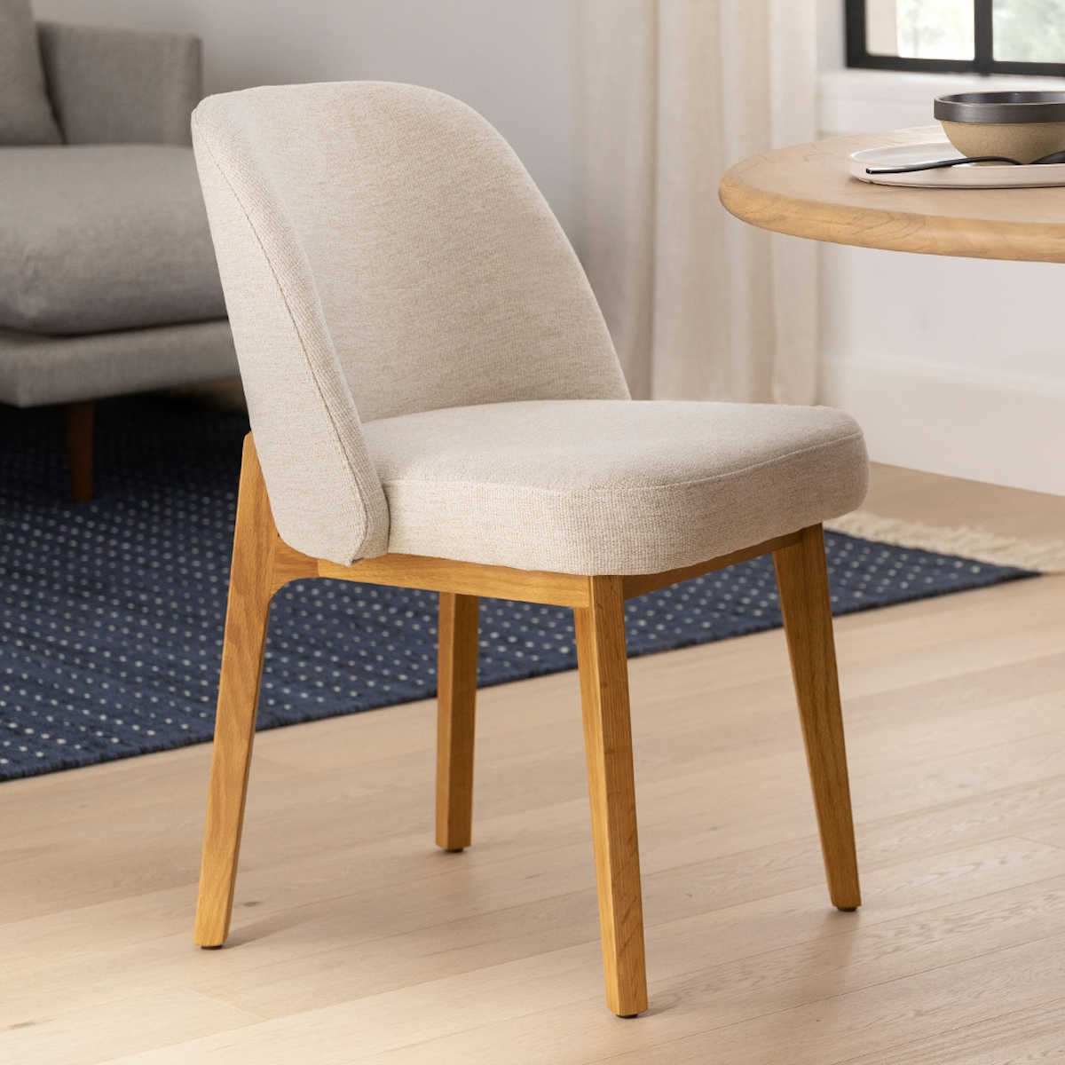 Alta Oak Wood & Camellia Ivory Fabric Curved Dining Chair | Article