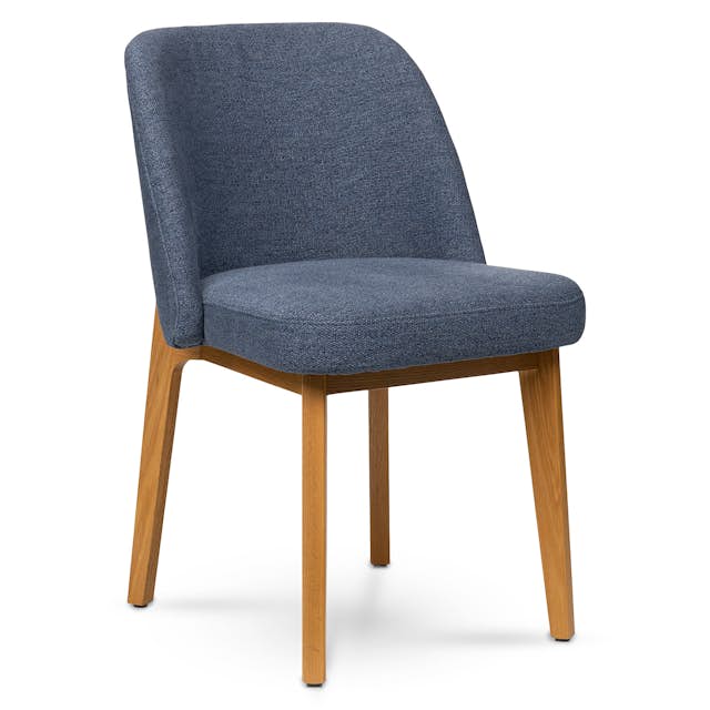 Alta Oak Wood & Nocturnal Blue Fabric Curved Dining Chair | Article