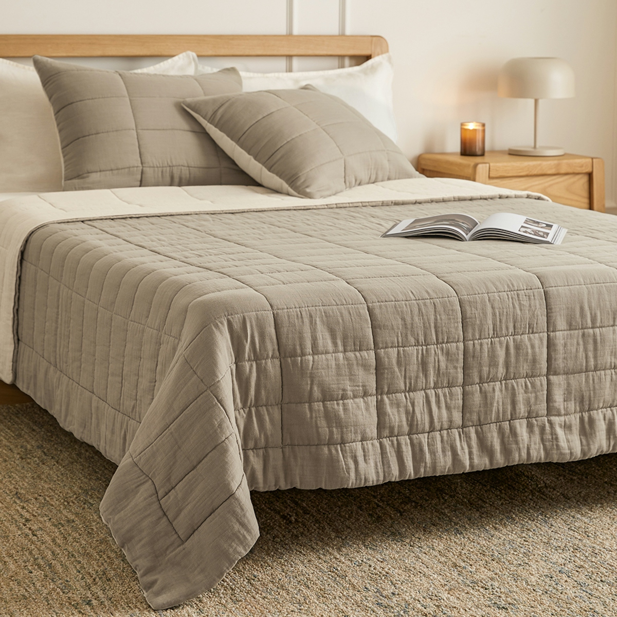 Gauze Cotton Duo Taupe Queen Quilt | Leni Collection | Article