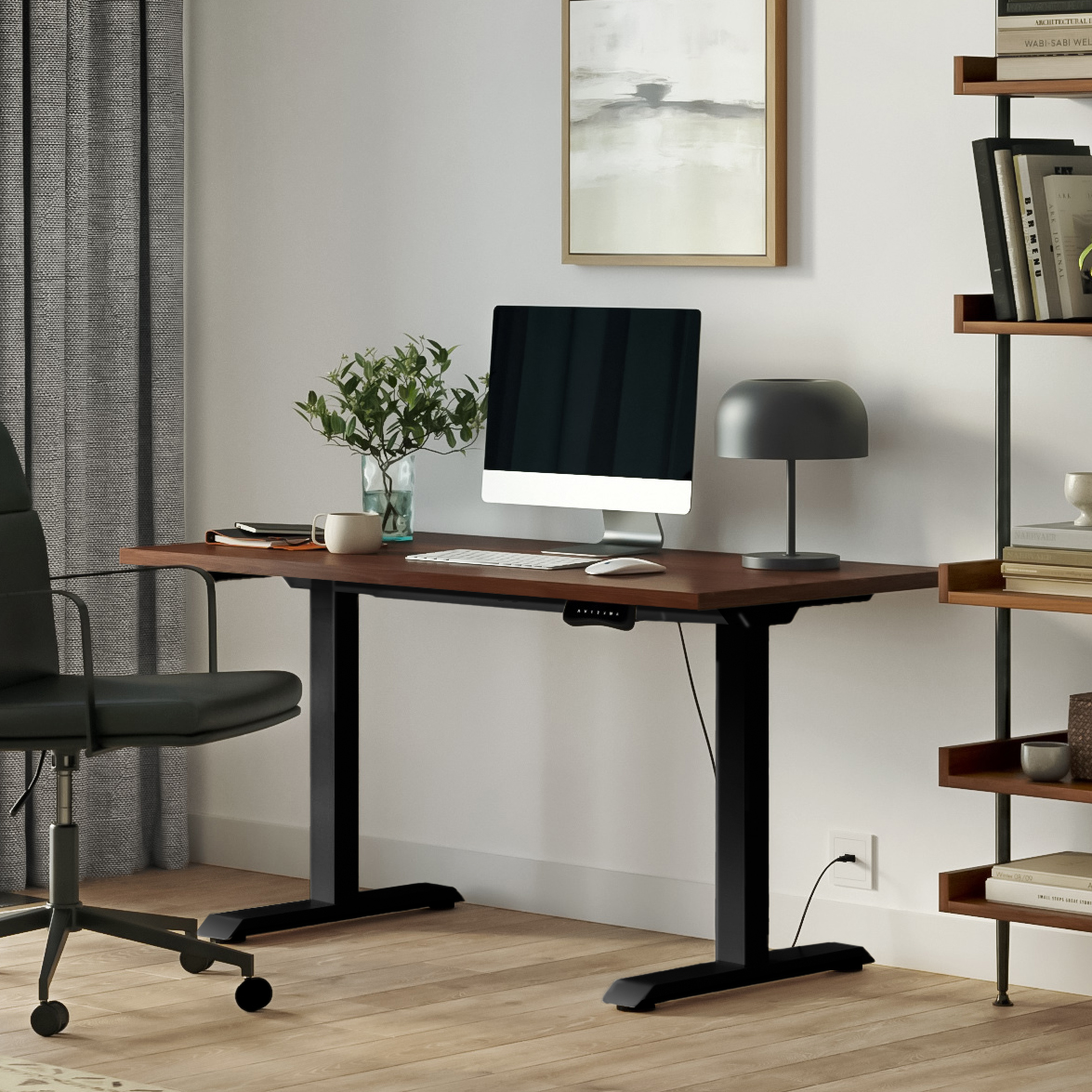 Black Walnut Standing Desk Electric Large 55 W Scandinavian Design Article Haptic Home Office Collection