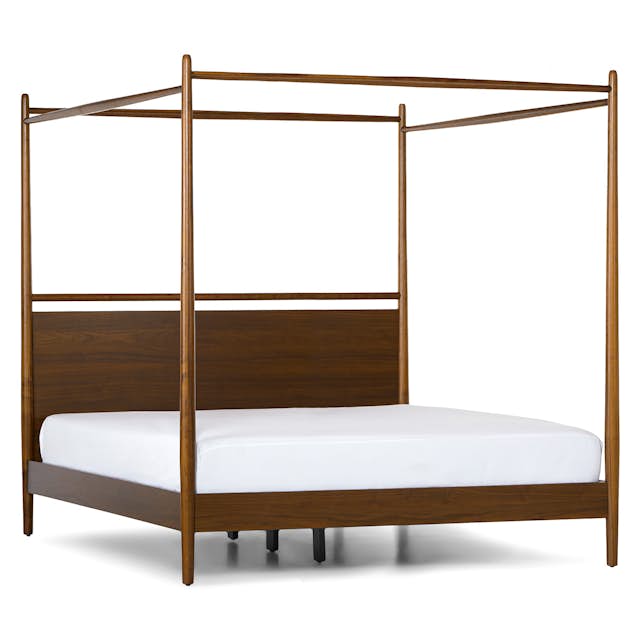 Lenia Walnut Wood Mid-Century Inspired King-Sized Canopy Bed | Article