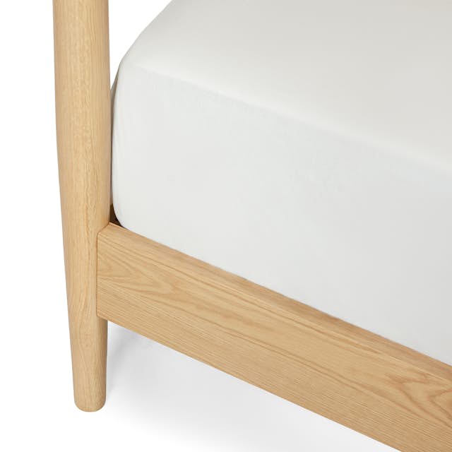 Lenia White Oak Wood Mid-Century Inspired Queen-Sized Canopy Bed | Article