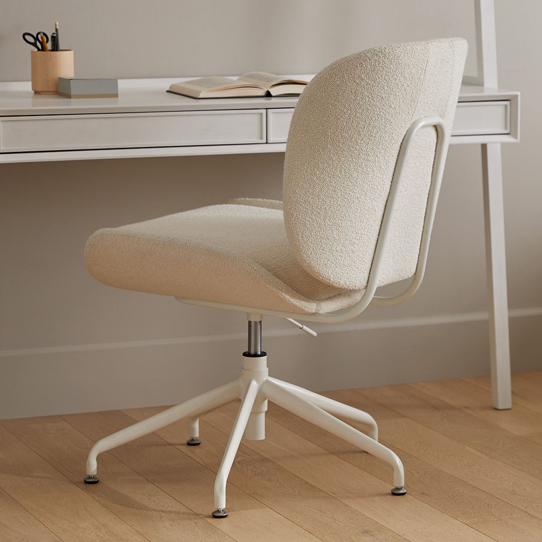 White Boucle Office Chair Adjustable Armless Scandinavian Design Article Rya Modern Furniture