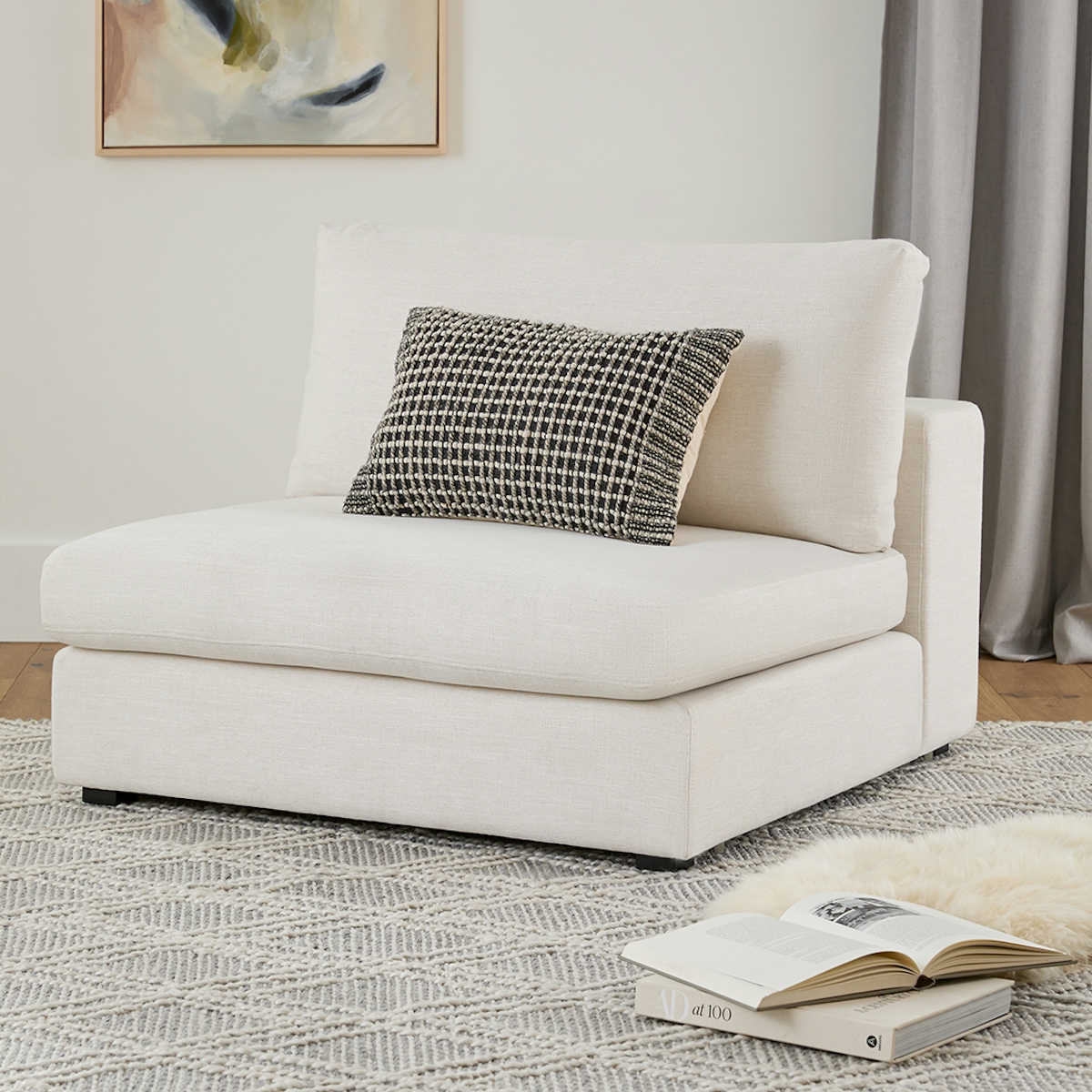 Beta Quartz White Fabric Modular Sofa Module, Armless | Article