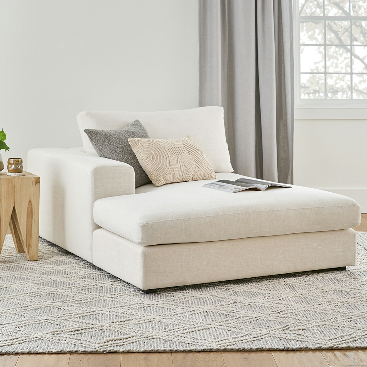 Beta Quartz White Fabric Modular Sofa Module, Left Chaise | Article