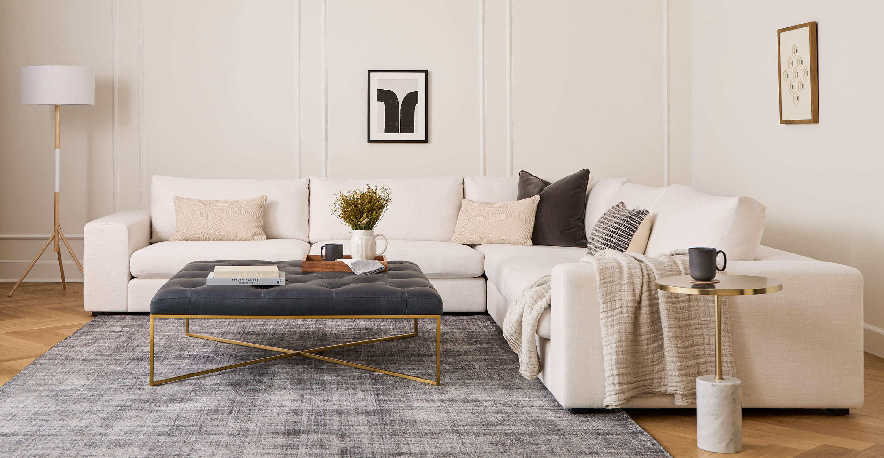 Beta Quartz White Fabric Corner Modular Sectional Sofa | Article