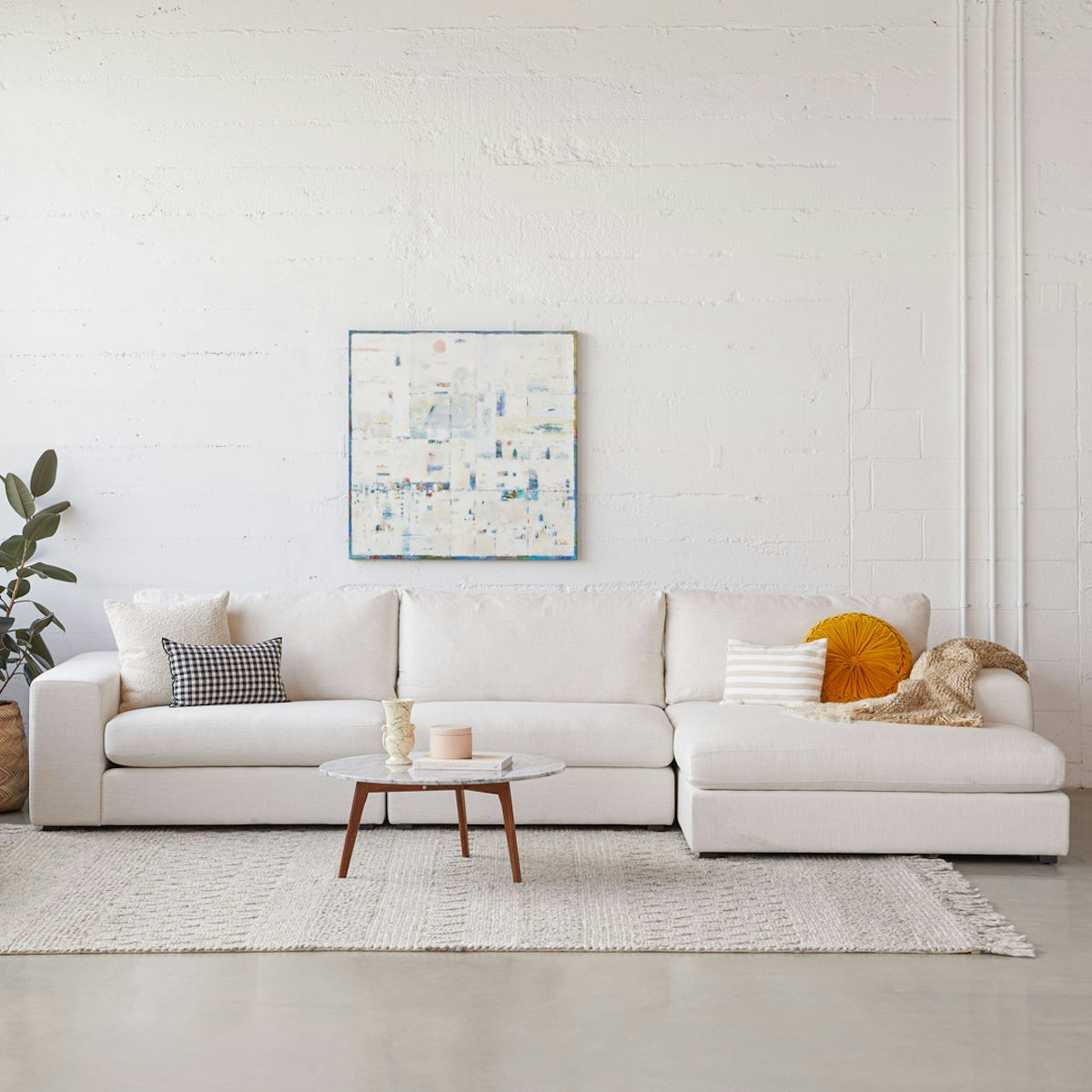 Beta Quartz White Fabric Right Modular Chaise Sectional | Article