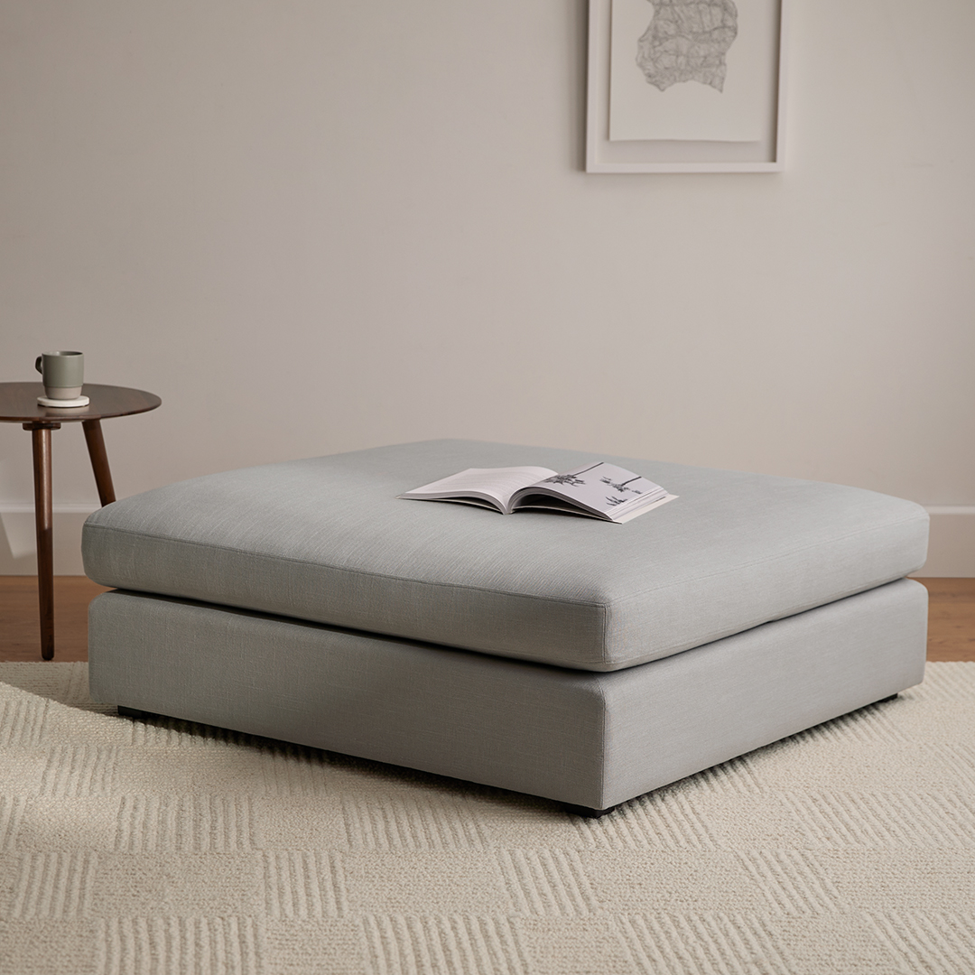 Beta Welsh Gray Square Fabric Ottoman | Article
