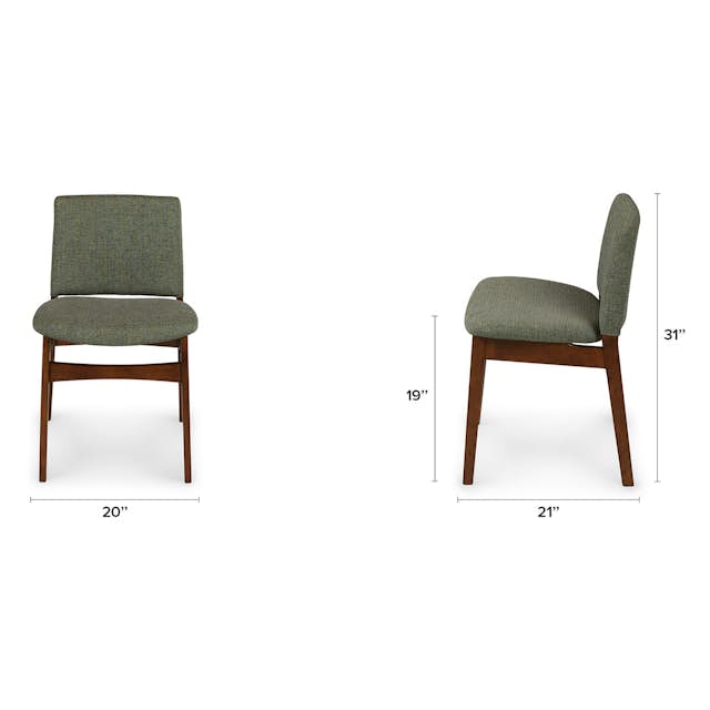 Set of 2 Nosh Walnut & Hemlock Green Fabric Dining Chair | Article