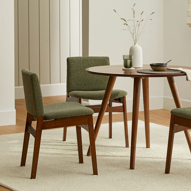Set of 2 Nosh Walnut & Hemlock Green Fabric Dining Chair | Article