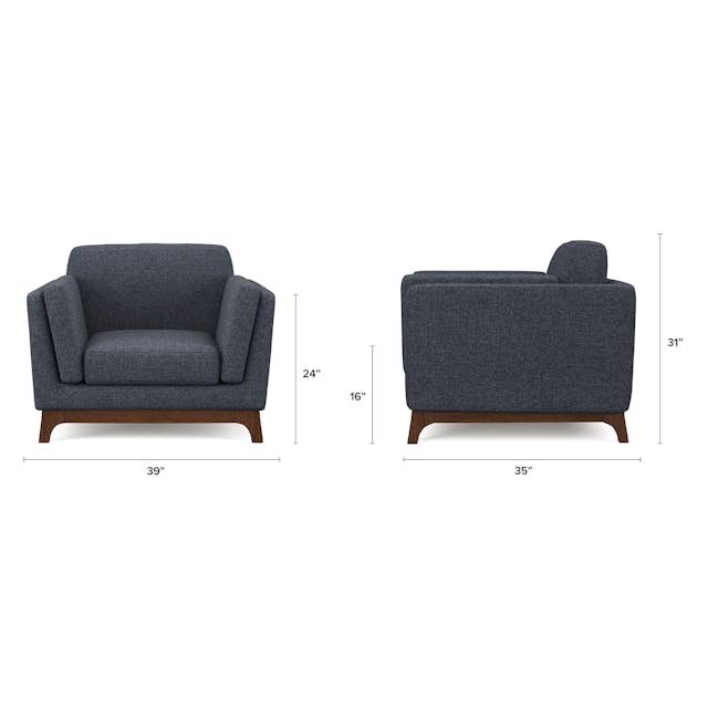 Ceni Walnut & Denim Blue Fabric Armchair | Article