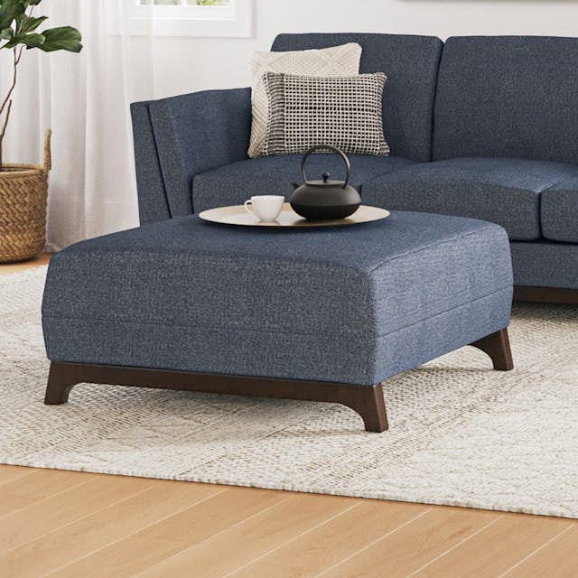 Ceni Walnut & Denim Blue Fabric Ottoman | Article