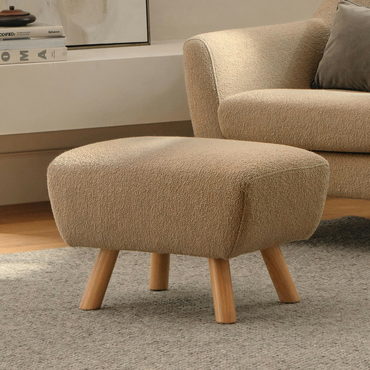 Gabriola Sandstone Wool Bouclé Ottoman | Article