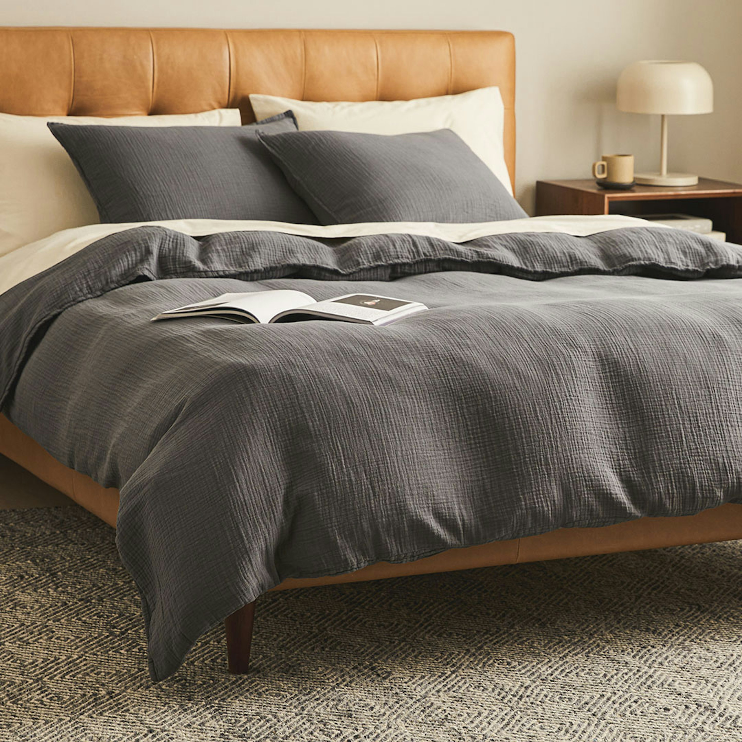 Gauze Cotton Charcoal Queen Duvet Cover | Leni Collection | Article