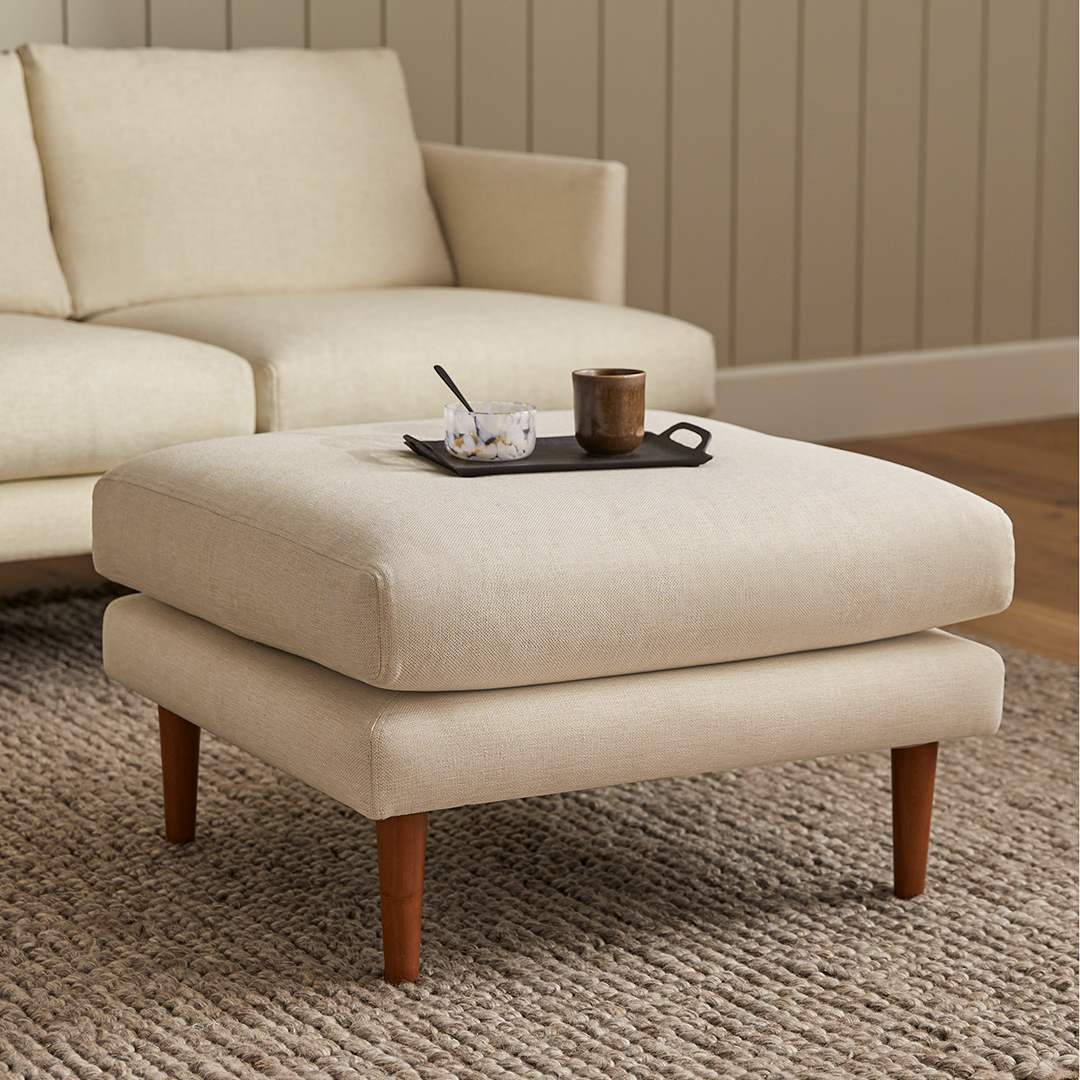 Burrard Walnut & Seasalt Ivory Fabric Ottoman | Article