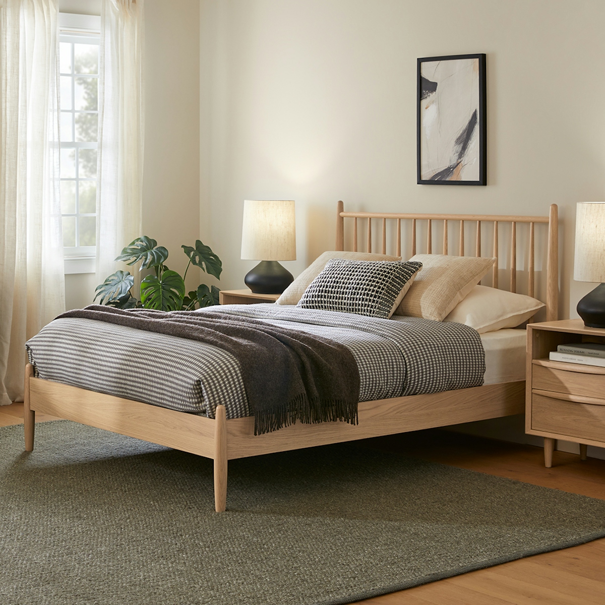 Oak Full/Double Bed w/ Spindle Headboard | Lenia Collection | Article