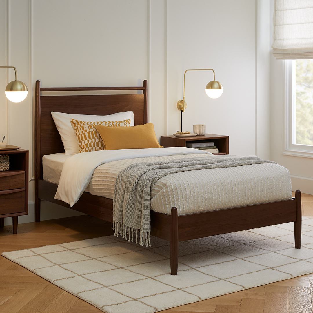 Walnut Twin Bed w/ Panel Headboard | Lenia Collection | Article