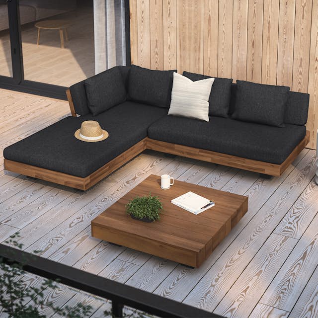 Lubek Solid Acacia Wood & Slate Gray Fabric Outdoor Left Sectional ...