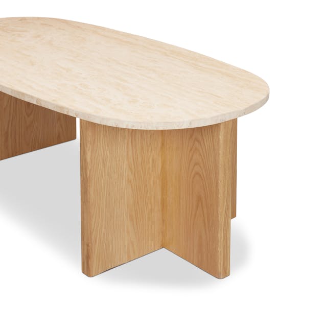 Sporo Travertine Stone & Oak Oval Coffee Table | Article