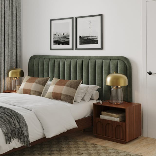 Rolph Plush Pacific Green Queen Tufted Channel Headboard | Article