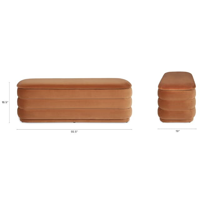Rolph Plush Pacific Rust Velvet Storage Bench | Article
