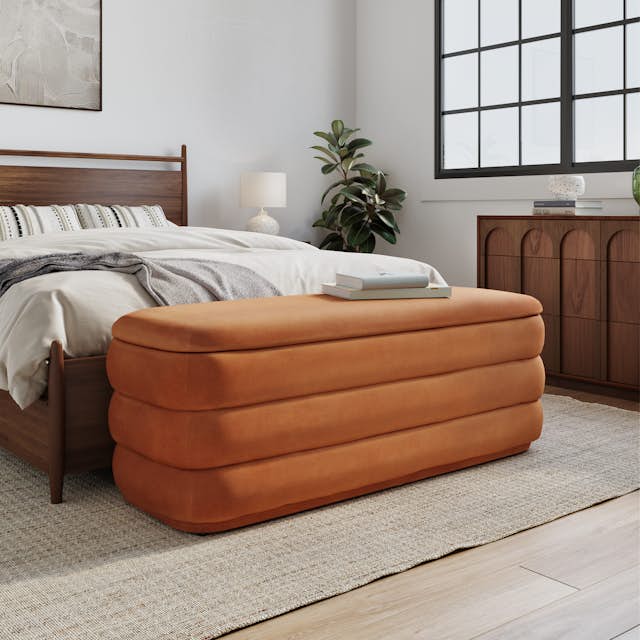 Rolph Plush Pacific Rust Velvet Storage Bench | Article