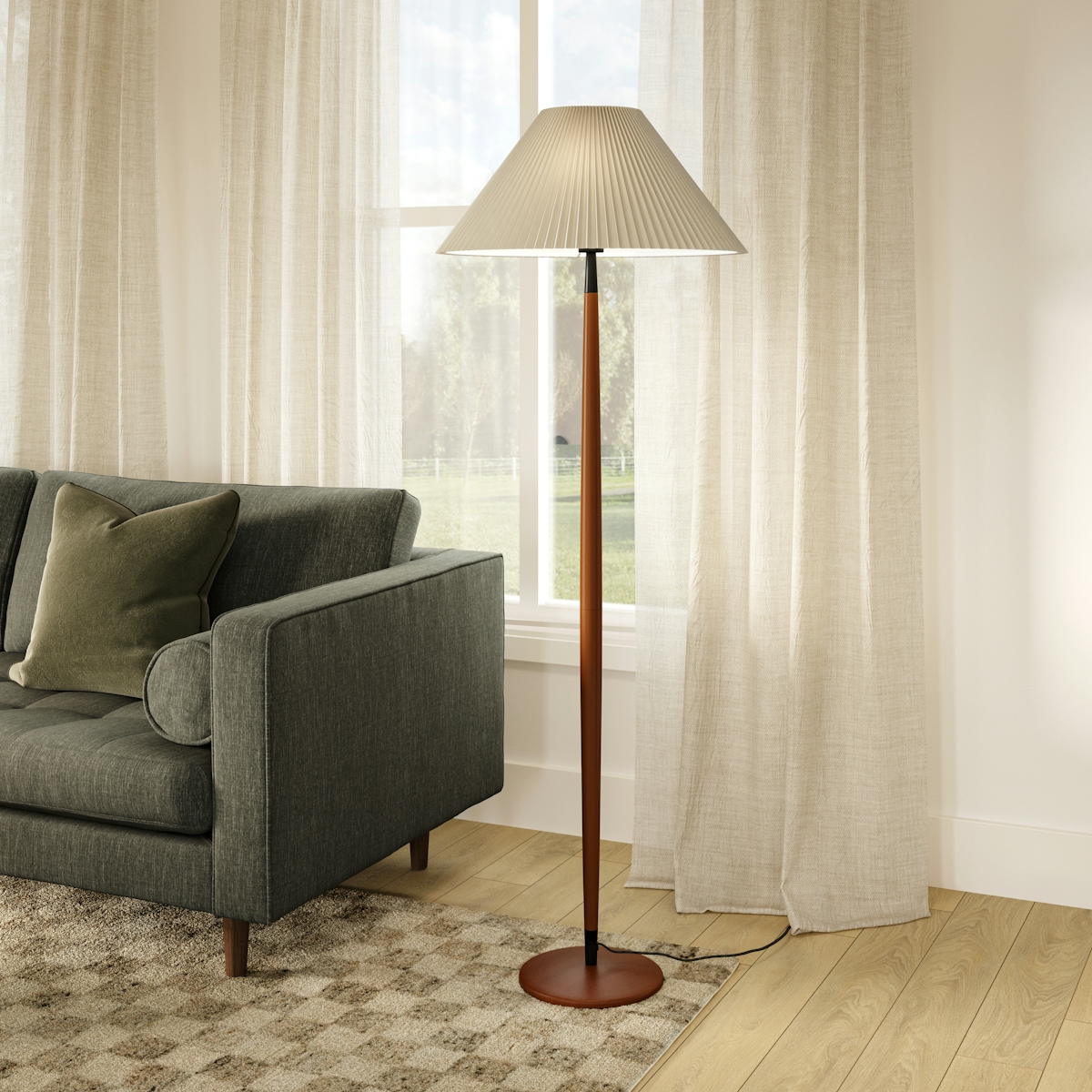 Rye Linen Shade Walnut Finish Floor Lamp | Article