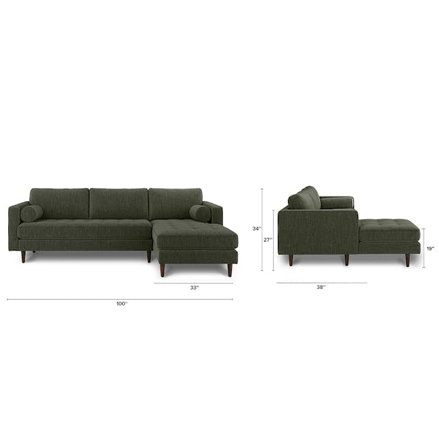 Sven Fir Green Tufted Right Chaise Sectional Sofa | Article