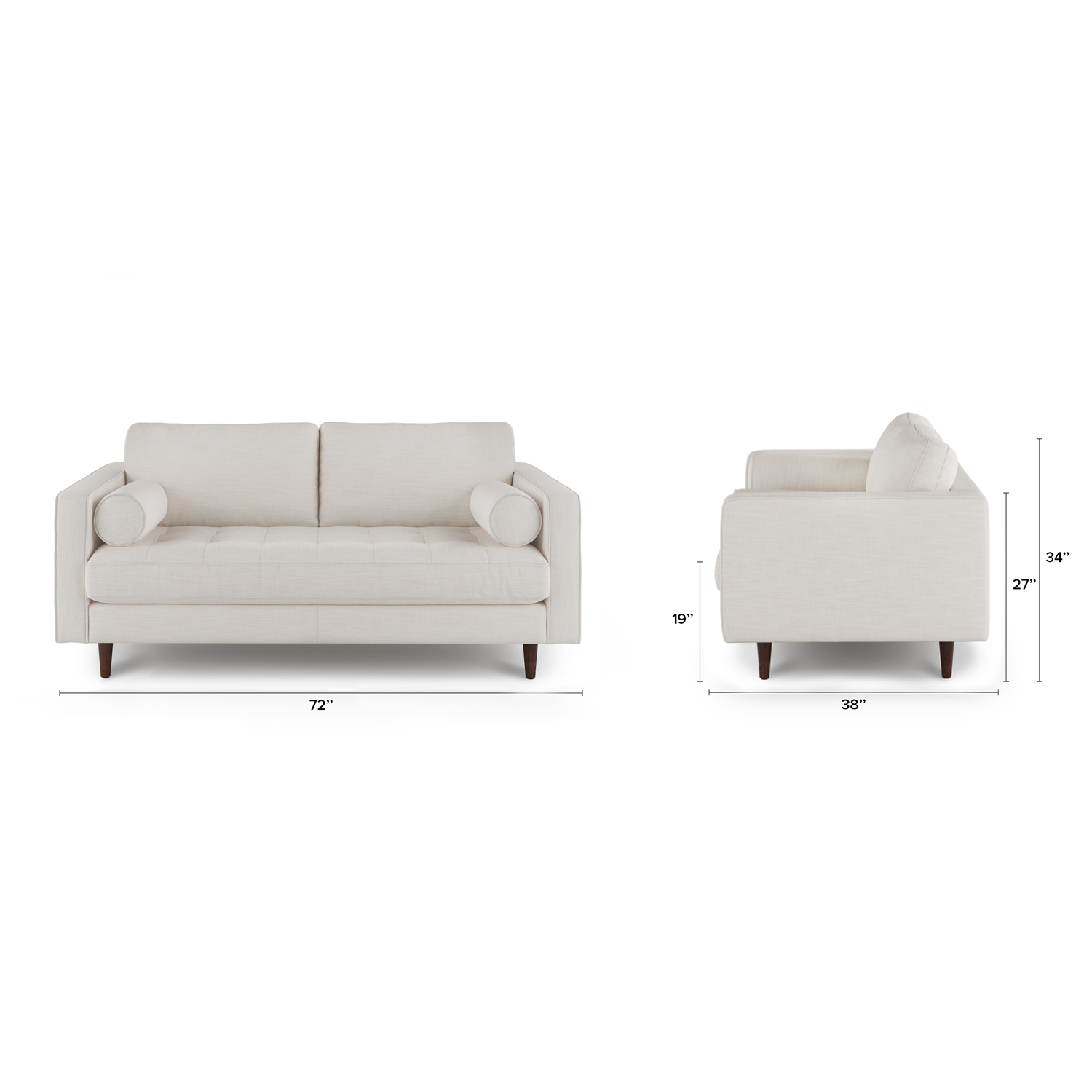 Sven Walnut Biscuit Cream Fabric 2.5 Seater Sofa Article