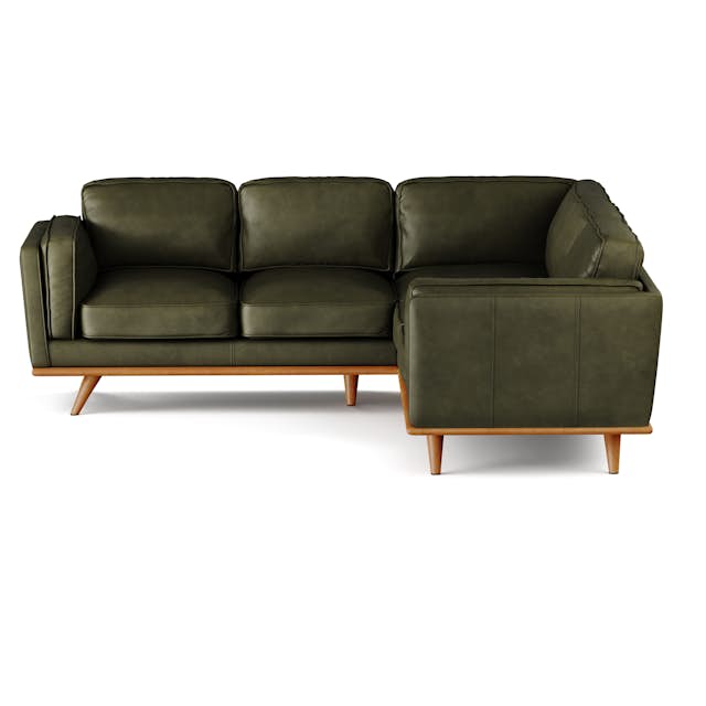 Charme Green Timber Leather Honey Oak Corner Sectional | Article