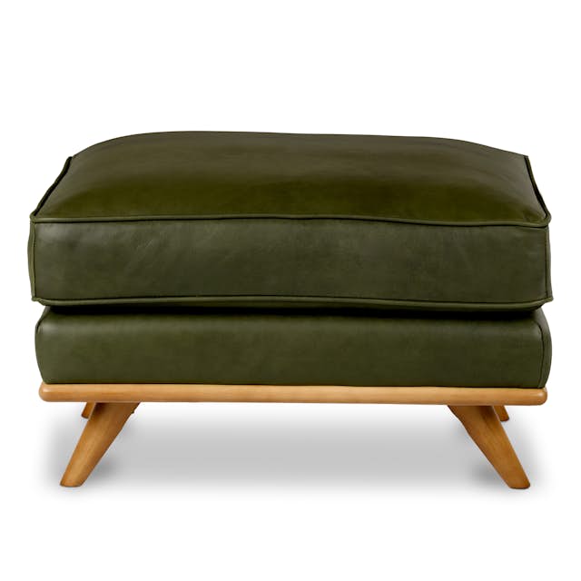 Timber Charme Green Leather & Wood Ottoman | Article