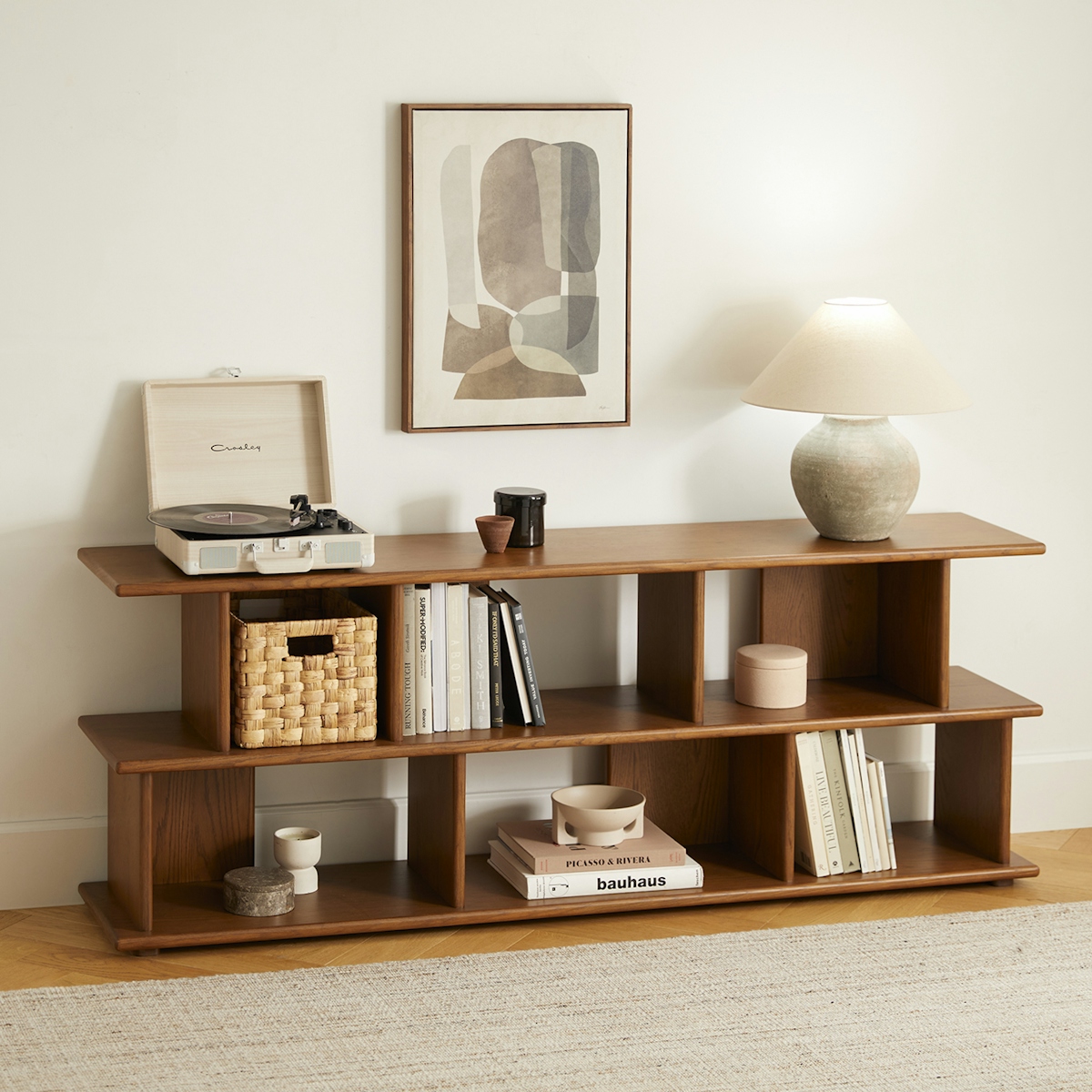 Lafora Smoked Oak Wood Bookcase w/ Open Storage | Article