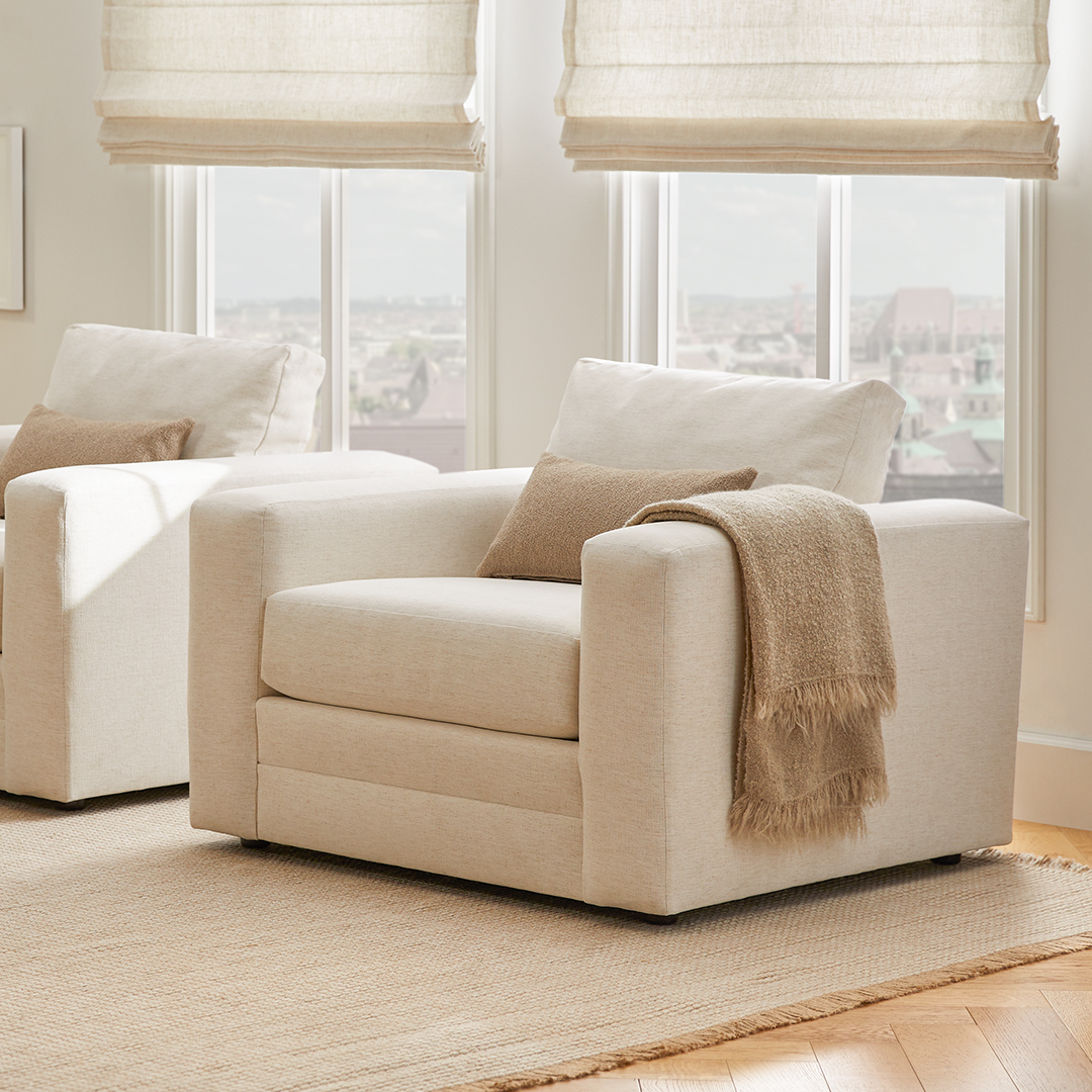 Riley Napa White Lounge Chair, Linen-blend Performance Fabric | Article