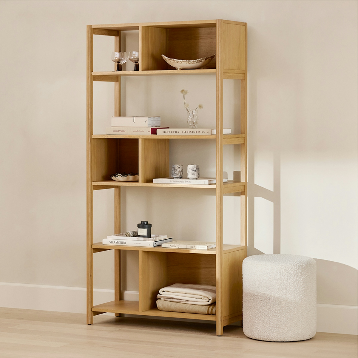 Mysen Natural Oak Wood Tall Bookcase | Article