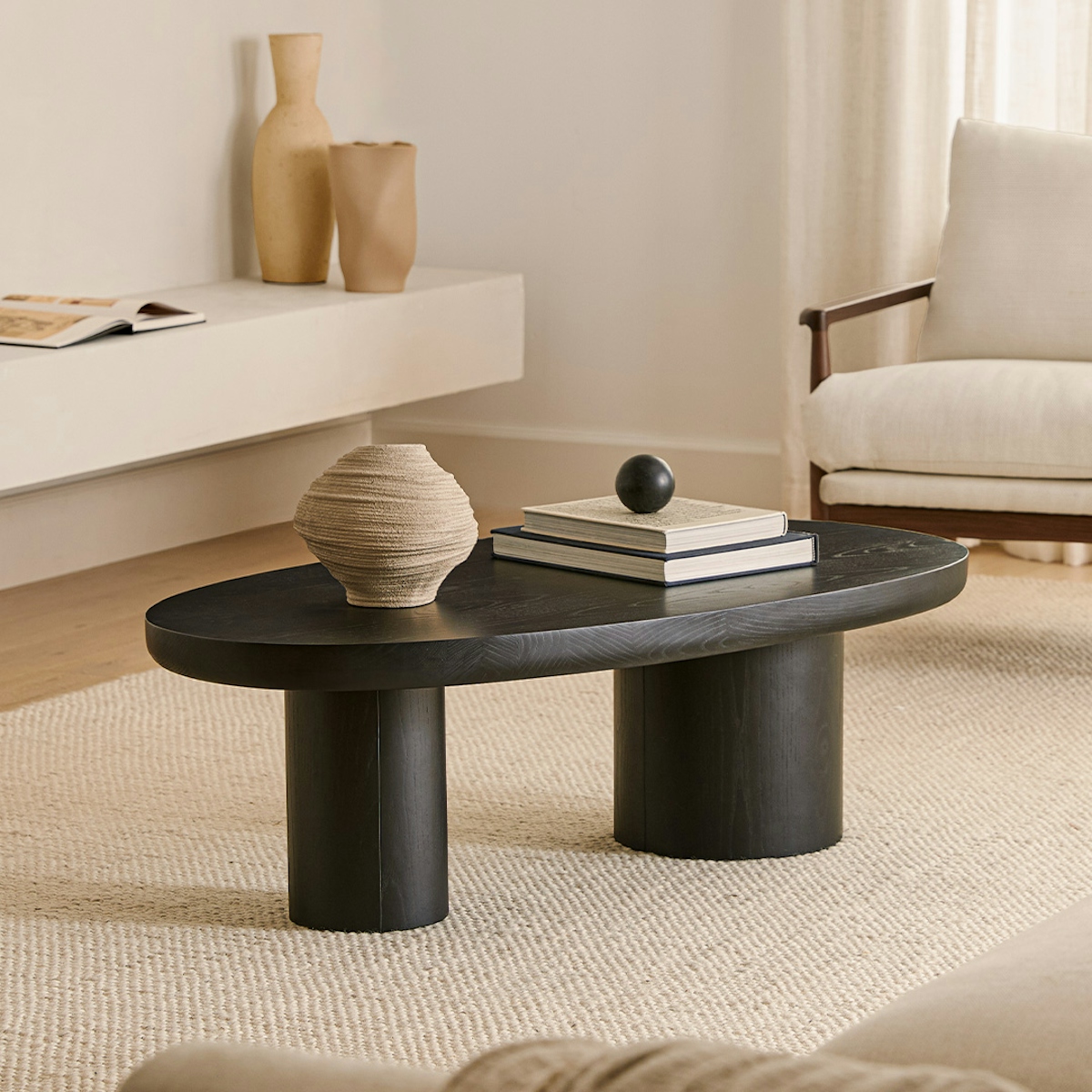 Baarlo Black Solid Wood Coffee Table, Japandi Style | Article