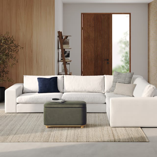 Maribo Felted Green Fabric Storage Ottoman, 32" | Article