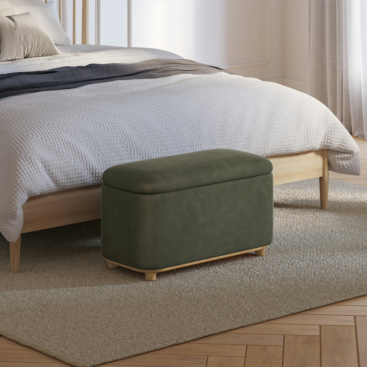 Maribo Felted Green Fabric Storage Ottoman, 32" | Article