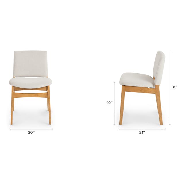 Set of 2 Nosh Oak & Ratine Ivory Fabric Dining Chair | Article