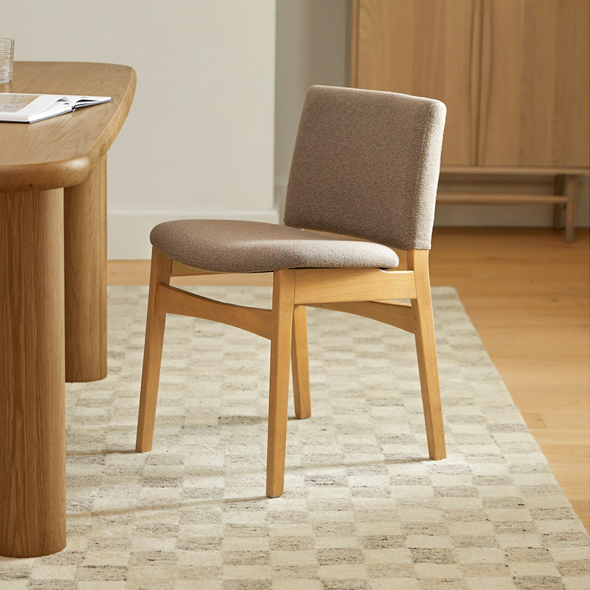 Set of 2 Nosh Oak & Ratine Brown Fabric Dining Chair | Article