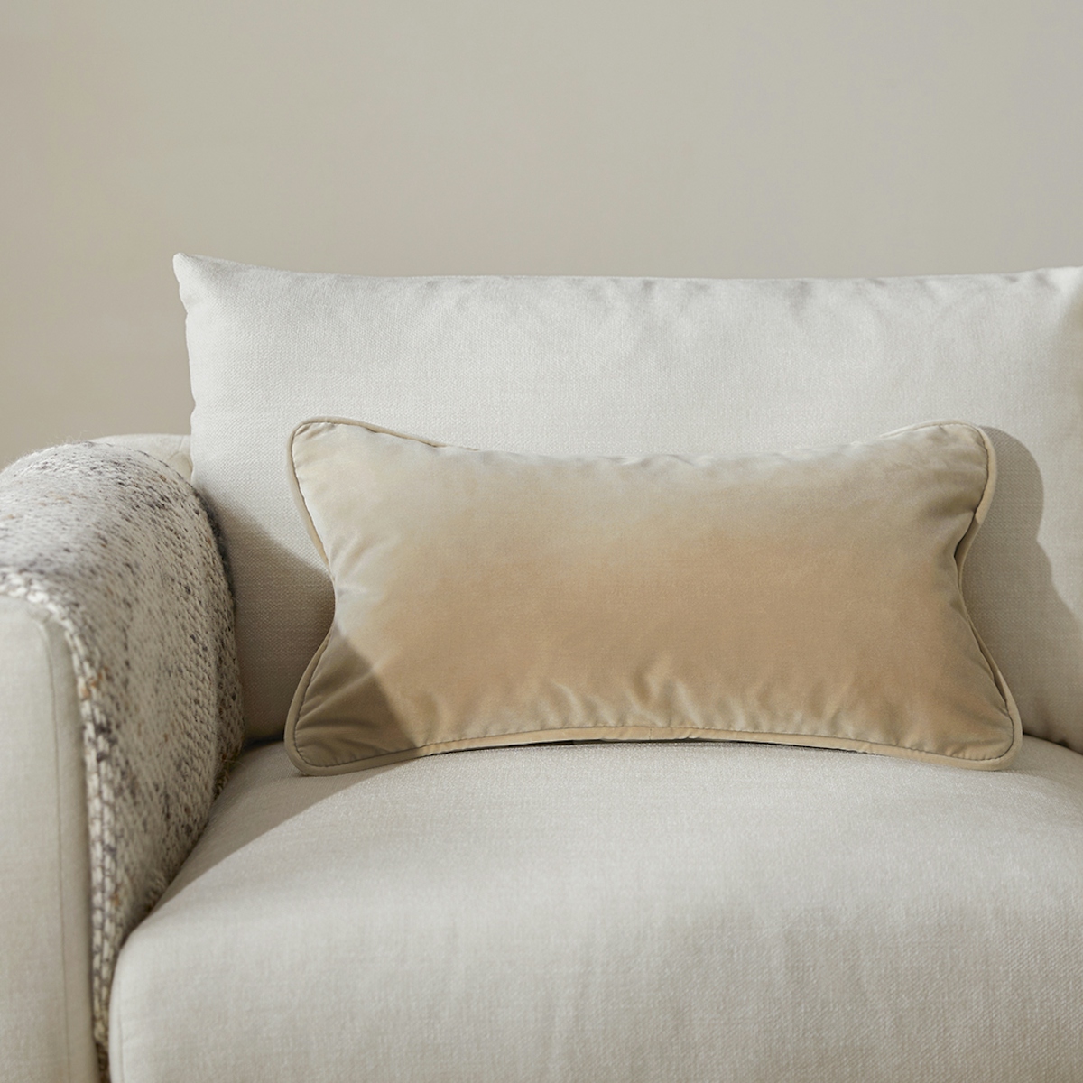 Lucca Plush Pacific Taupe Velvet Lumbar Pillow | Article