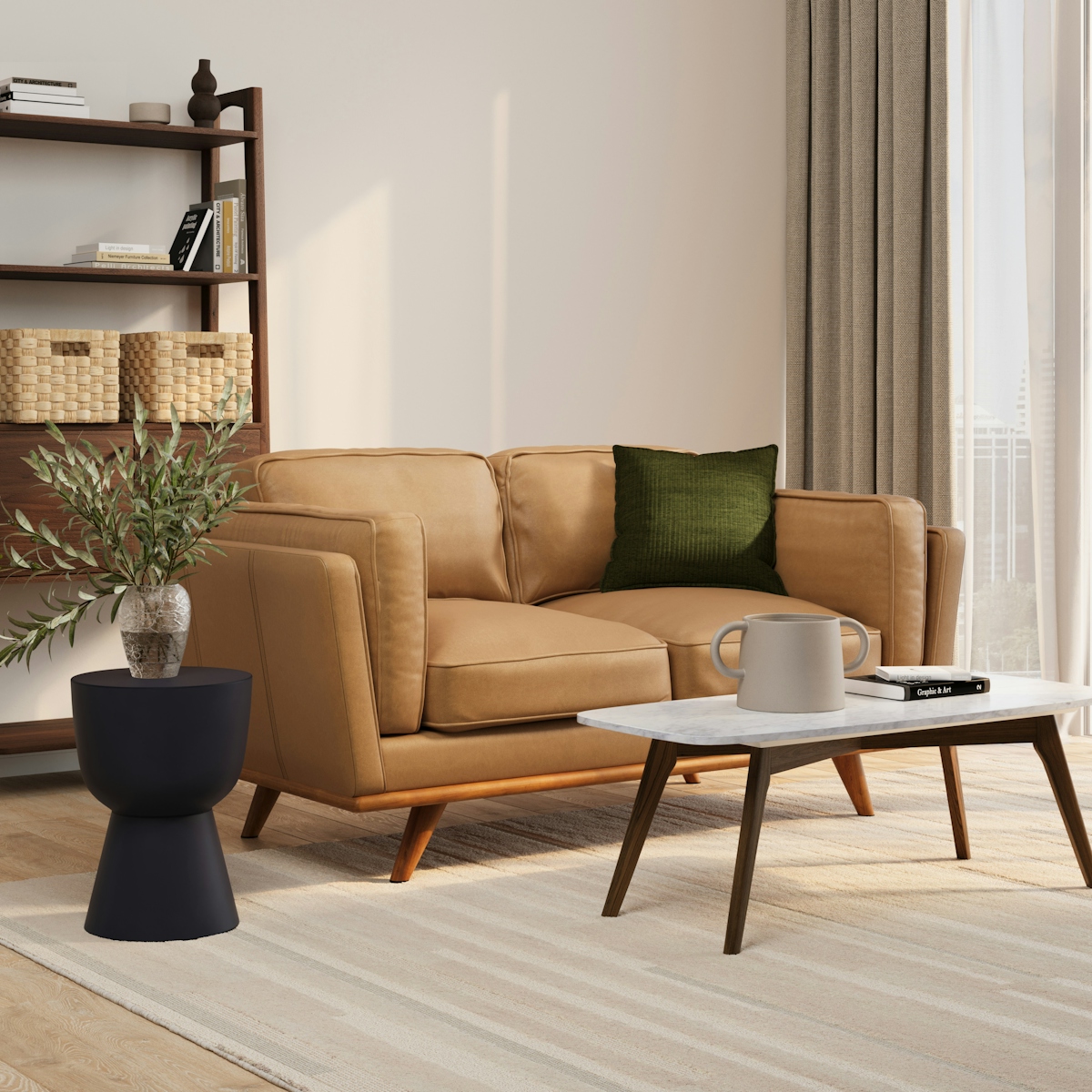 Timber Tan Italian Leather Honey Oak Base 2 Seater Loveseat Sofa ...