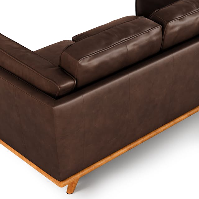 Timber Brown Italian Leather Honey Oak Base 2 Seater Loveseat Sofa ...