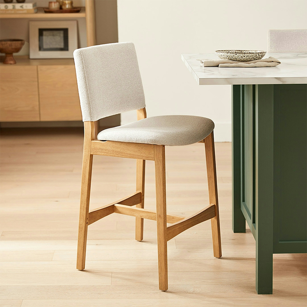 Set of 2 Nosh Ratine Ivory Fabric & Oak Counter Stools | Article
