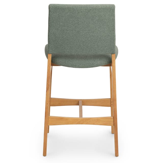 Nosh Oak Green Fabric Counter Stool, Upholstered Seat and Back ...