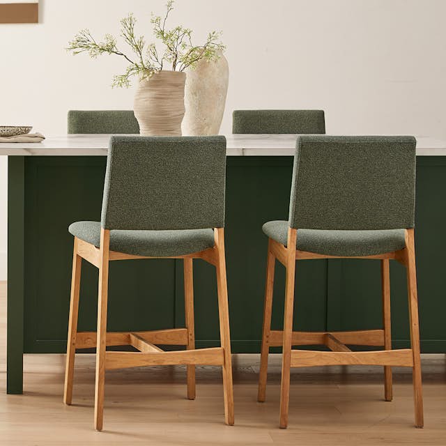 Set of 2 Nosh Rating Green Fabric & Walnut Counter Stools | Article