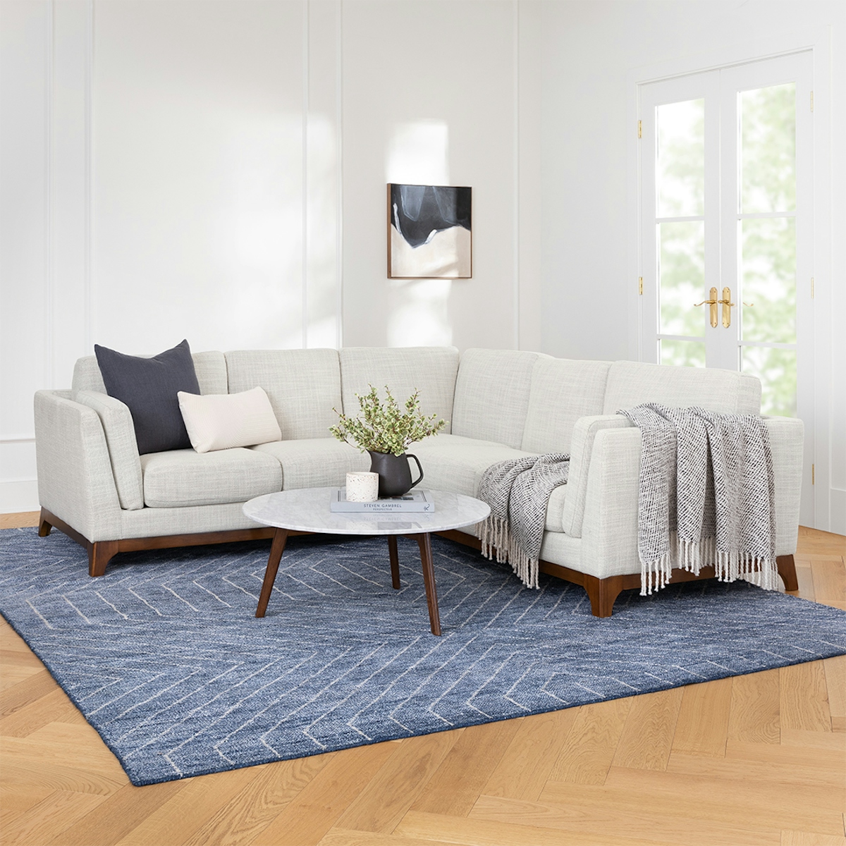 Ceni Walnut & Fresh White Fabric Corner Sectional | Article