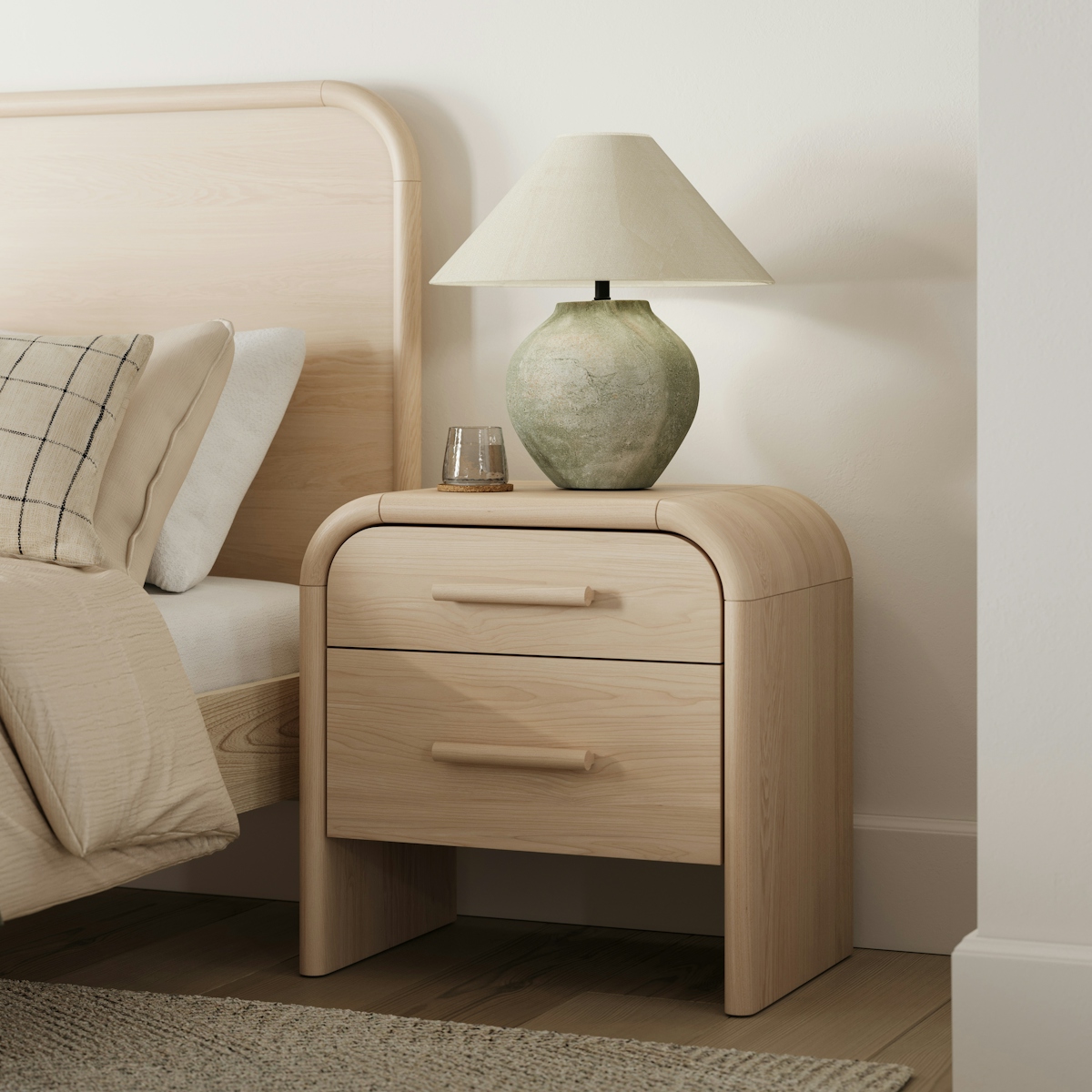 Faydra Natural Ash 2-Drawer Wood Nightstand, Soft Close Drawers | Article