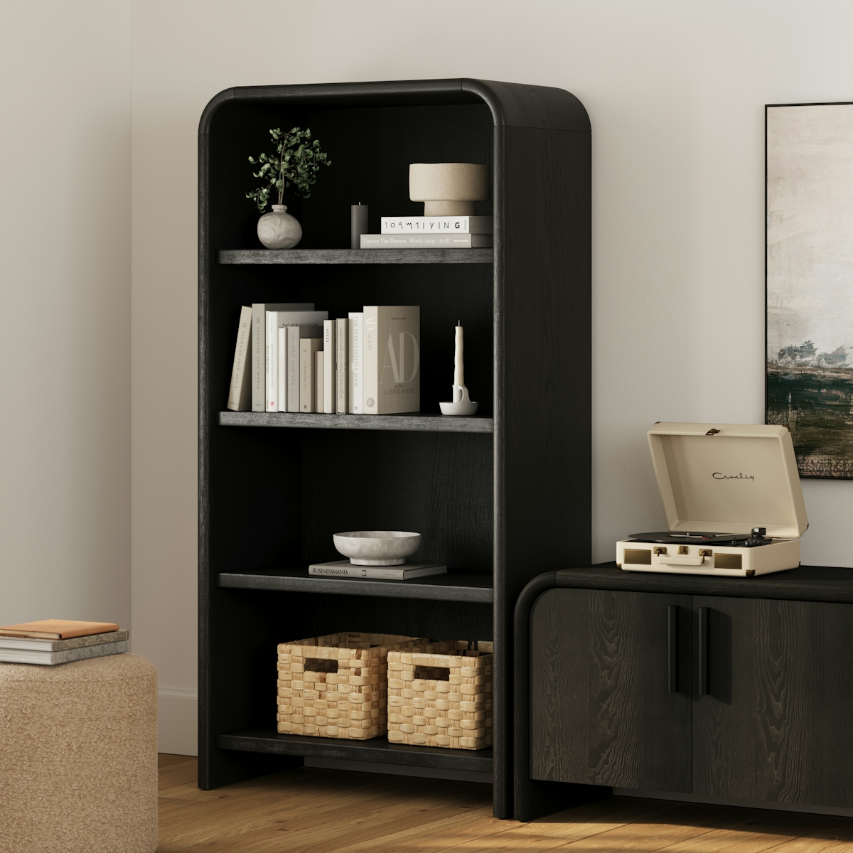 Faydra Black Ash Wood Open Bookcase | Article