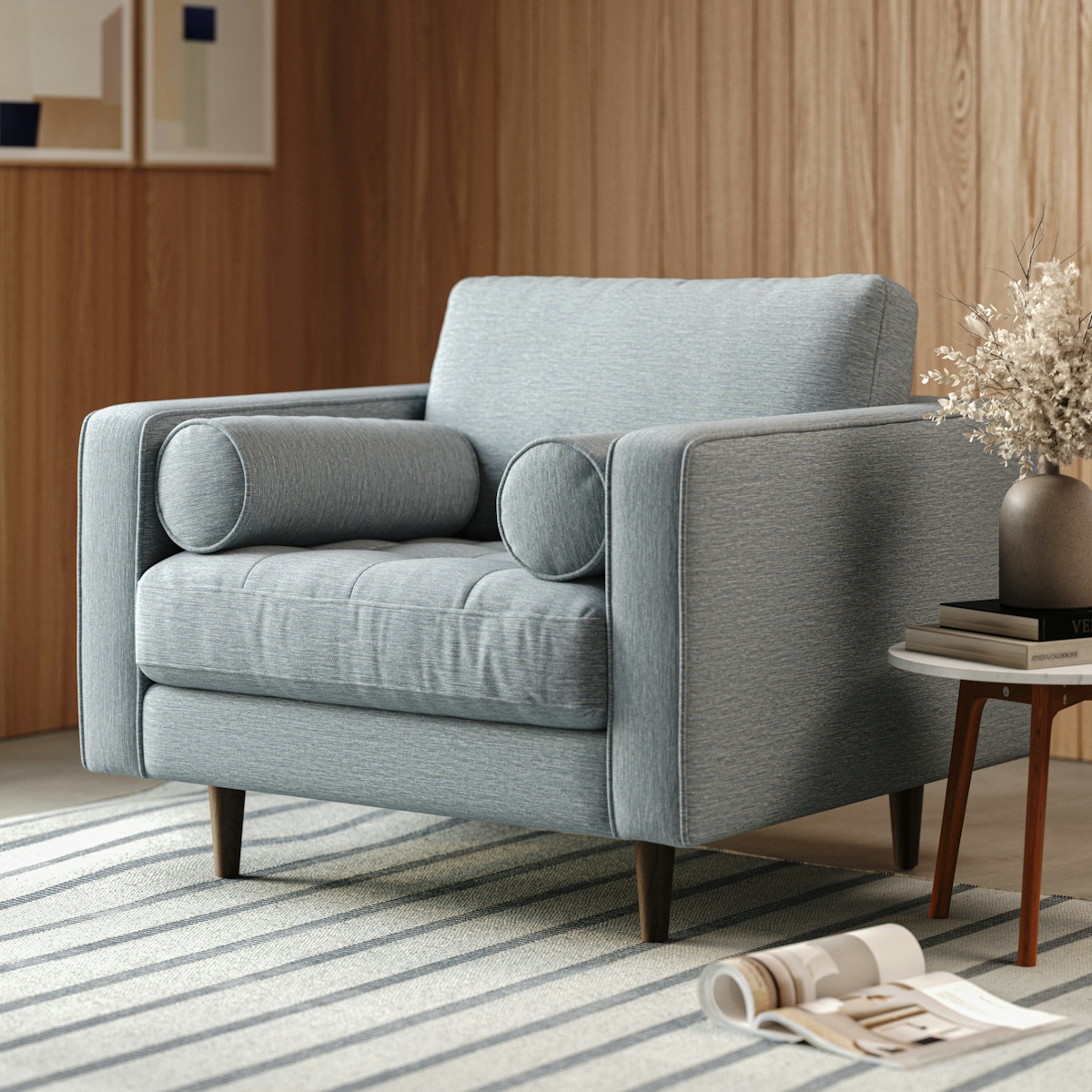 Sven Silver Light Blue Tufted Lounge Chair | Article